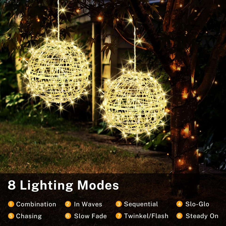 Outdoor Christmas Balls Lights 4 Pack Hanging 7.9" LED Garden Sphere ...