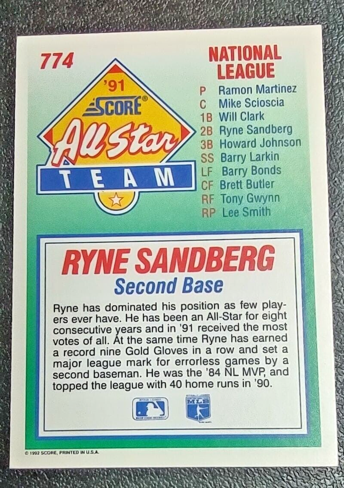 1992 Score Baseball #774 Ryne Sandberg AS - Chicago Cubs | eBay
