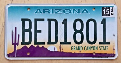 ARIZONA PASSENGER LICENSE PLATE " BED 1801 " BEDS SLEEP MATTRESS ...