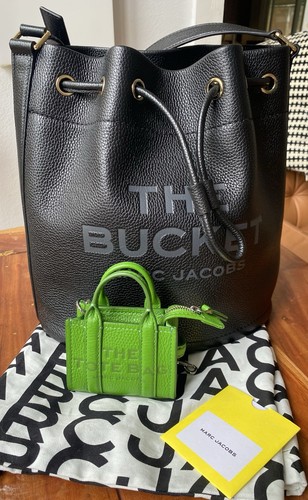 Auth New Marc Jacobs Large Bucket Tote Drawstring Black W Green Mini ...