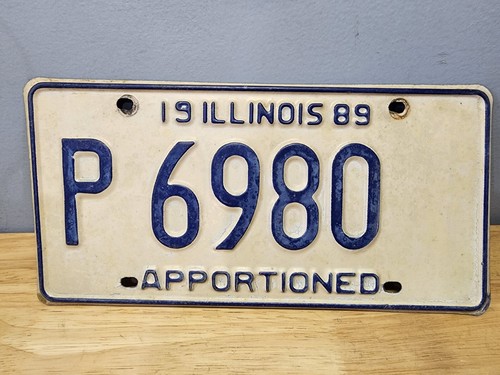 Vintage 1989 ILLINOIS Car or Truck Apportioned License Plate P6980 Blue ...