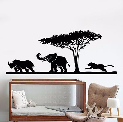 Vinyl Wall Decal African Elephant Animals Rhino Leopard Safari Stickers ...