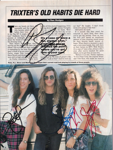 TRIXTER band REAL hand SIGNED pinup photo Loran Brown Farley COA Glam ...