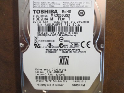Toshiba MK3265GSX (HDD2L34 M FL01 T) 010 C0/GJ104E 320gb 2.5" Sata HDD ...