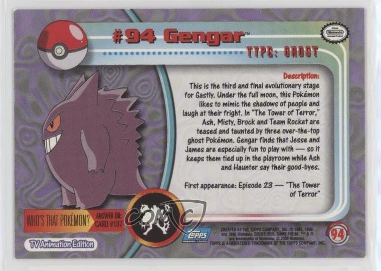 Gengar Topps Pokemon TV Animation Edition Series 2 #94 2000 1fc1 | eBay
