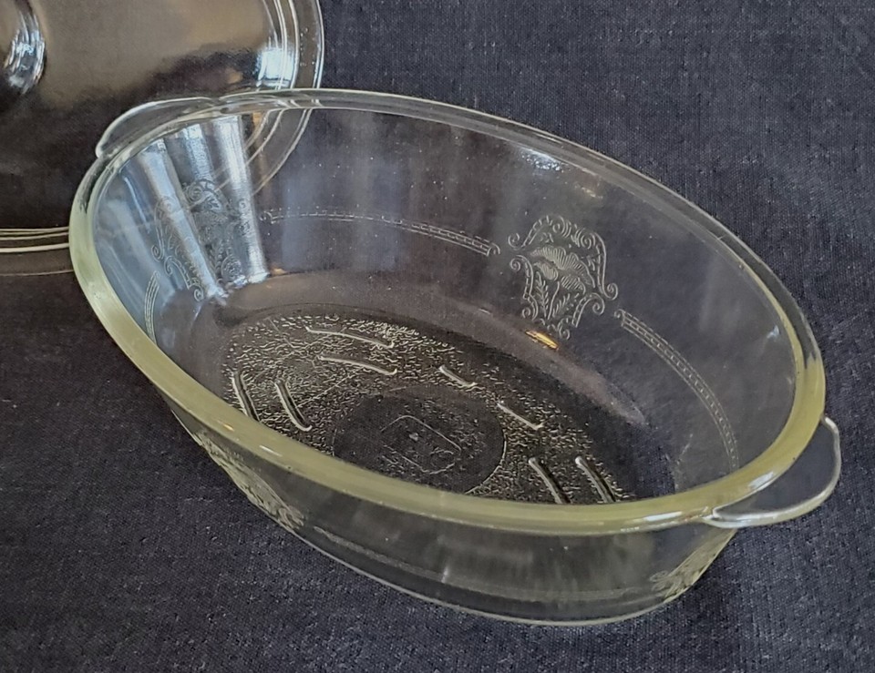 Vintage Glasbake 1 Quart Oval Clear Casserole Baking Dish/ Lid #225 USA ...