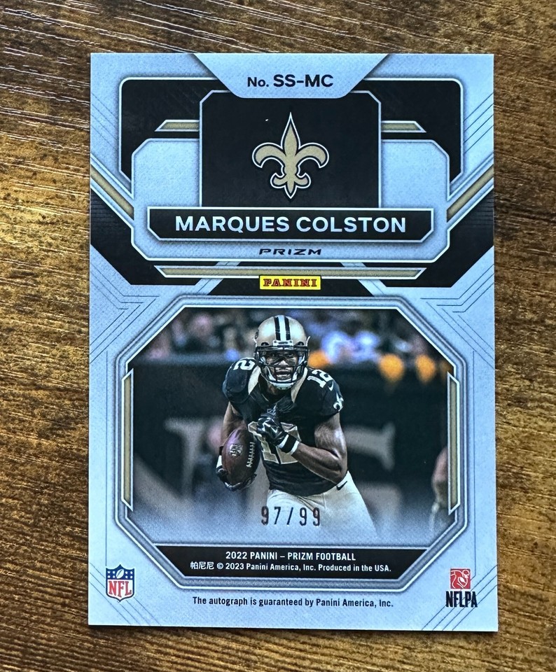 2022 Panini Prizm Prizms Blue Ice Autograph #46 Marques Colston /99 # ...