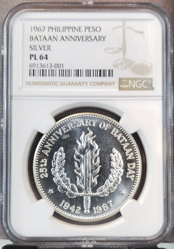 1967 PHILIPPINES SILVER 1 PESO BATAAN ANNIVERSARY NGC PL 64 BEAUTIFUL PROOF LIKE | eBay