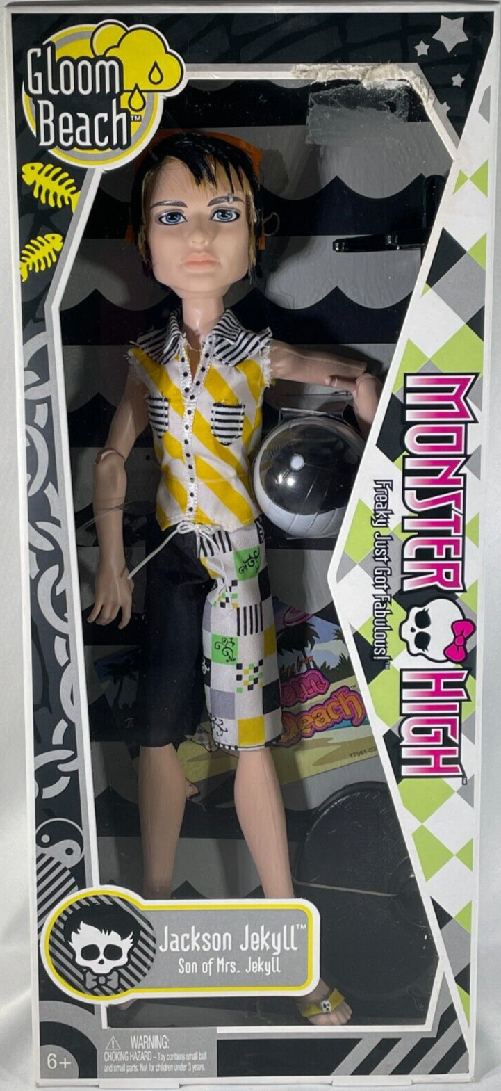Monster High Gloom Beach Jackson Jekyll Doll 11" New in Box Volleyball