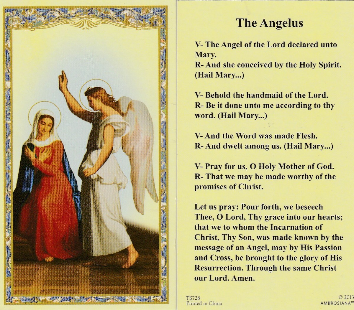 Angelus Prayer Cards Angelus: Holy Card