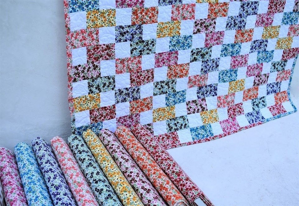 Brick Flowers Quilt Kit Fabric Pattern and Binding and backing Included ...