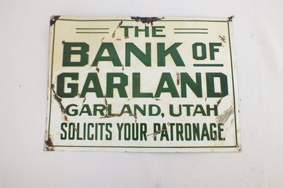 Vtg 1920s 1930s Garland Utah UT Bank Tin Sign Advertising Box Elder ...