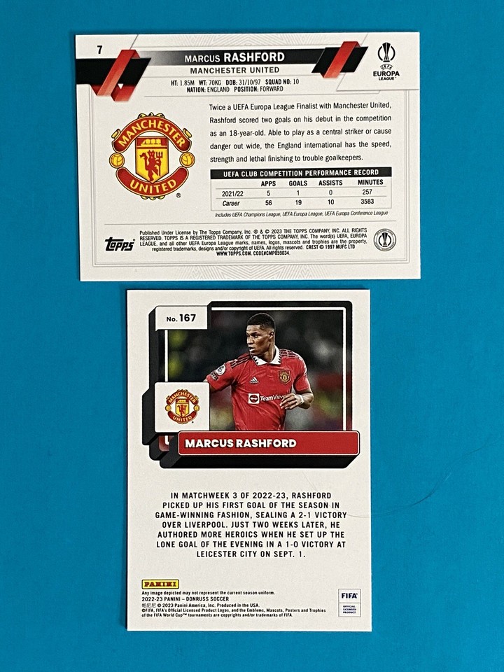 Marcus Rashford Soccer Card Lot- 2022-23 Topps + Donruss Manchester ...
