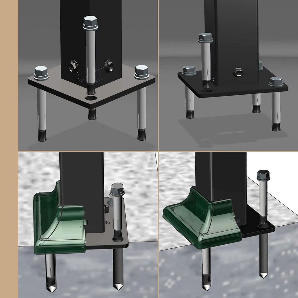 2x2 inch Square Post Fence Flange Kit, Premium Heavy Duty Powder-Coated ...