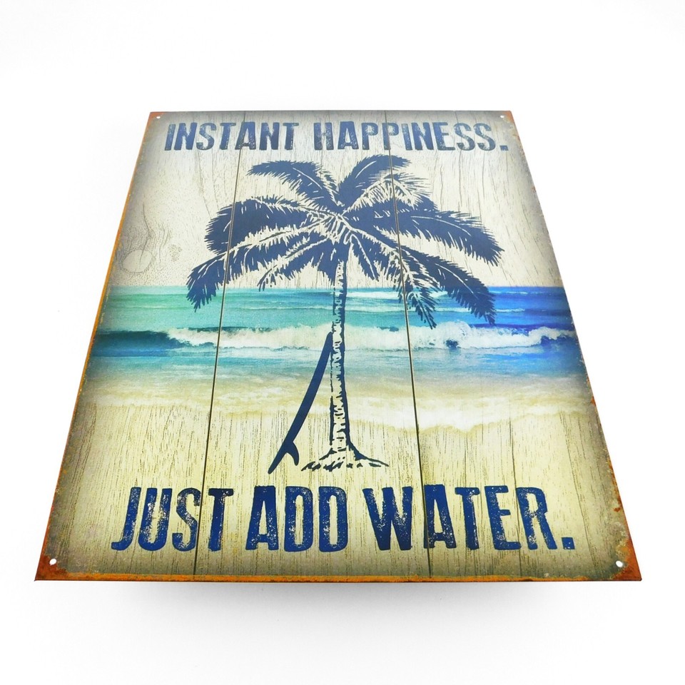 16" Instant Happiness Just Add Water Beach Palm Tree Surfboard Tin ...