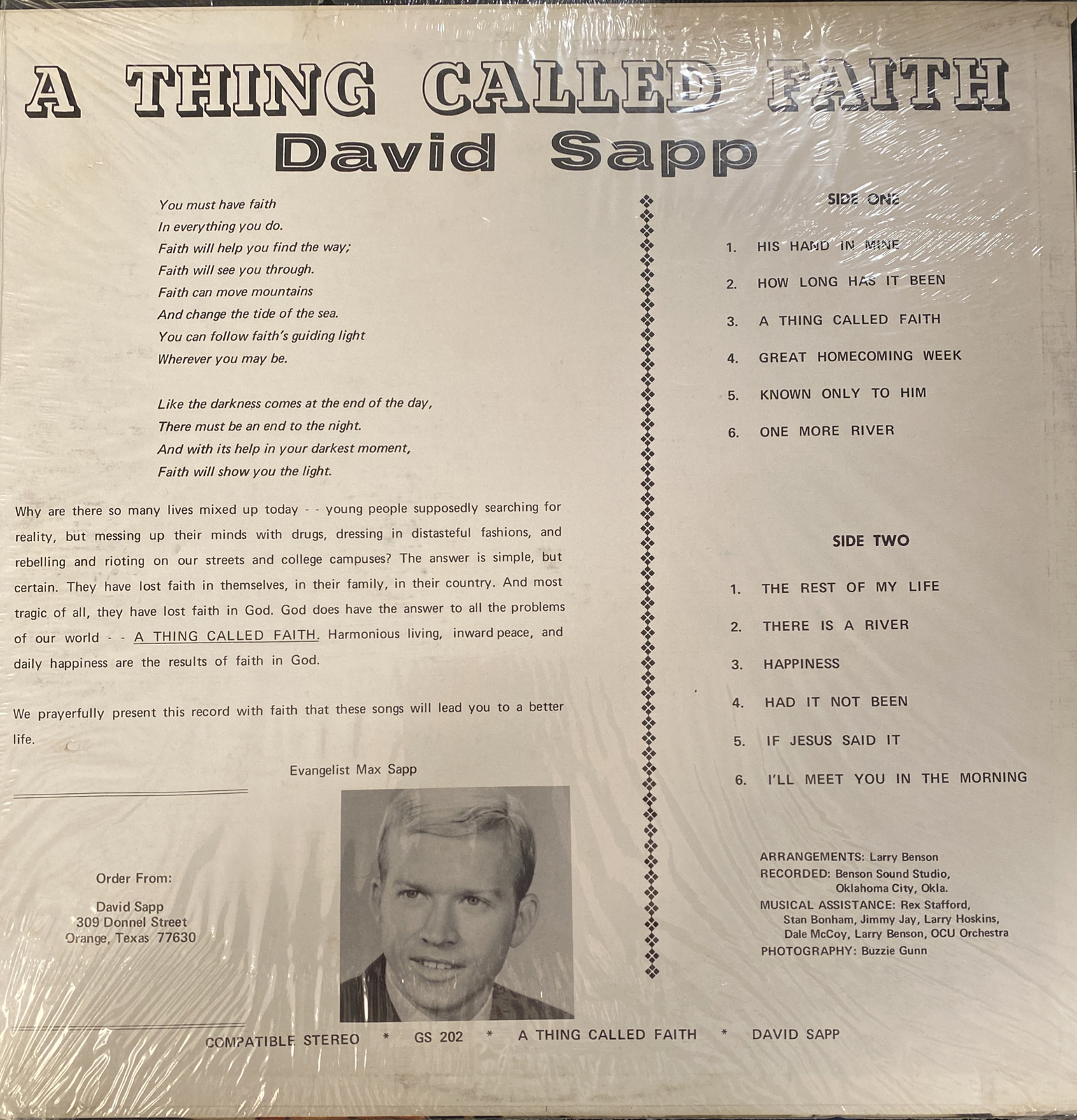 David Sapp Lot of 3. Christian Gospel Vinyl LP Record. Very good cond ...