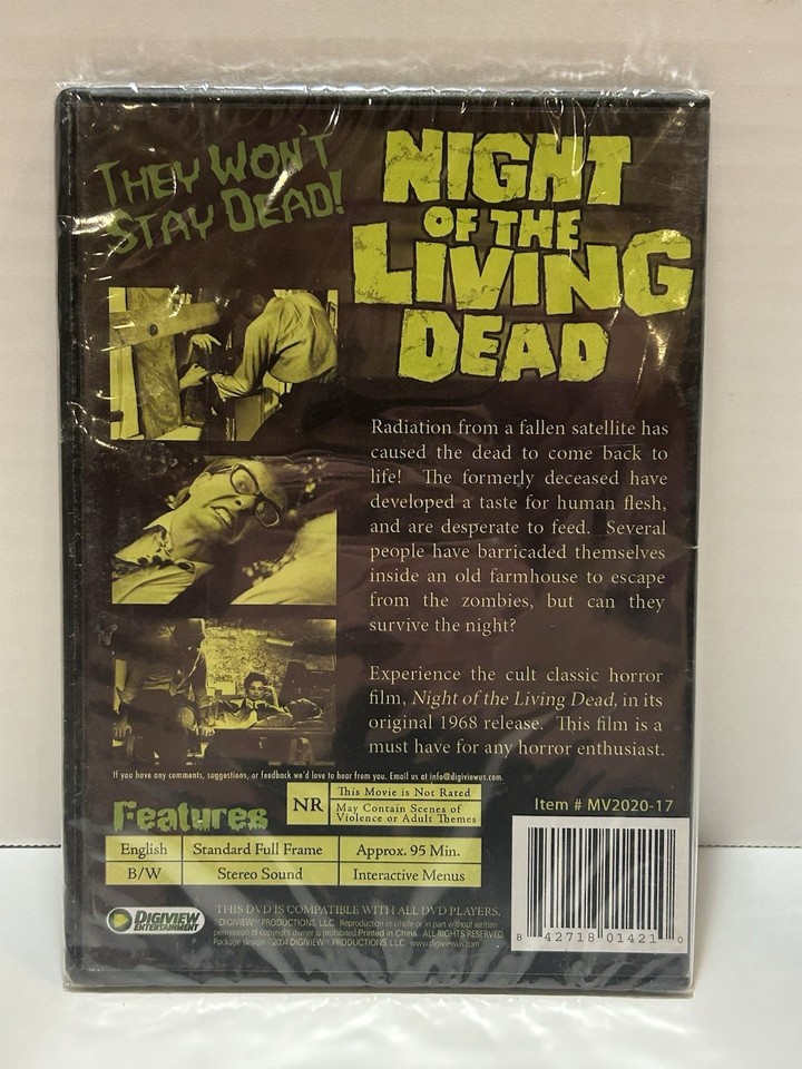 Night Of The Living Dead (DVD,1968) George A. Romero, Zombies, Cult ...