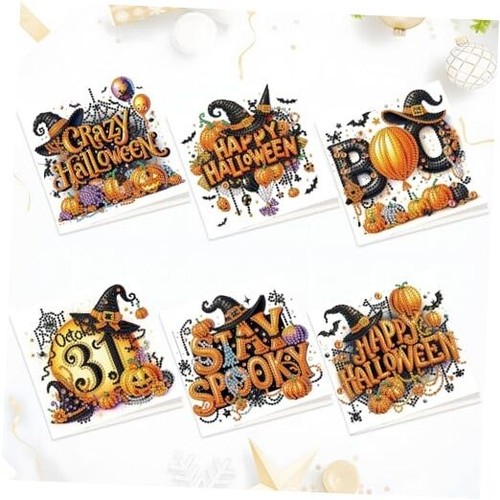 6 Pack Halloween Diamond Art Cards Kits - DIY 5D Diamond Happy ...