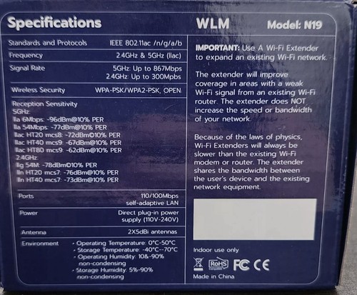 WLM Wi-Fi Range Extender Speeds up to a GB Dual Band 2.4 GHz 300 Mbps ...