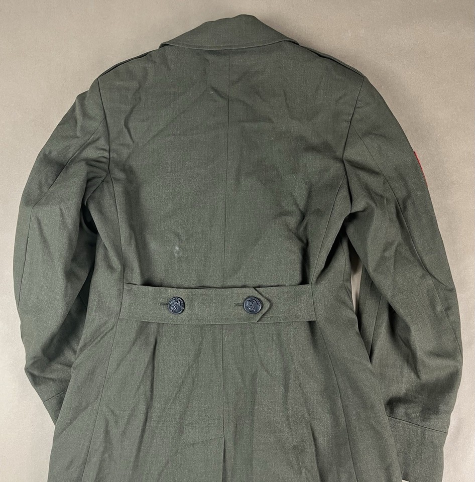 1968 USMC US Marine Corps Wool Trench Overcoat Mens Serge Green Named | eBay