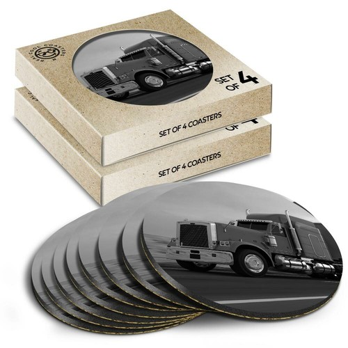 8x Round Coasters in the Box - BW - Big Rig Mack Truck American Trucker ...