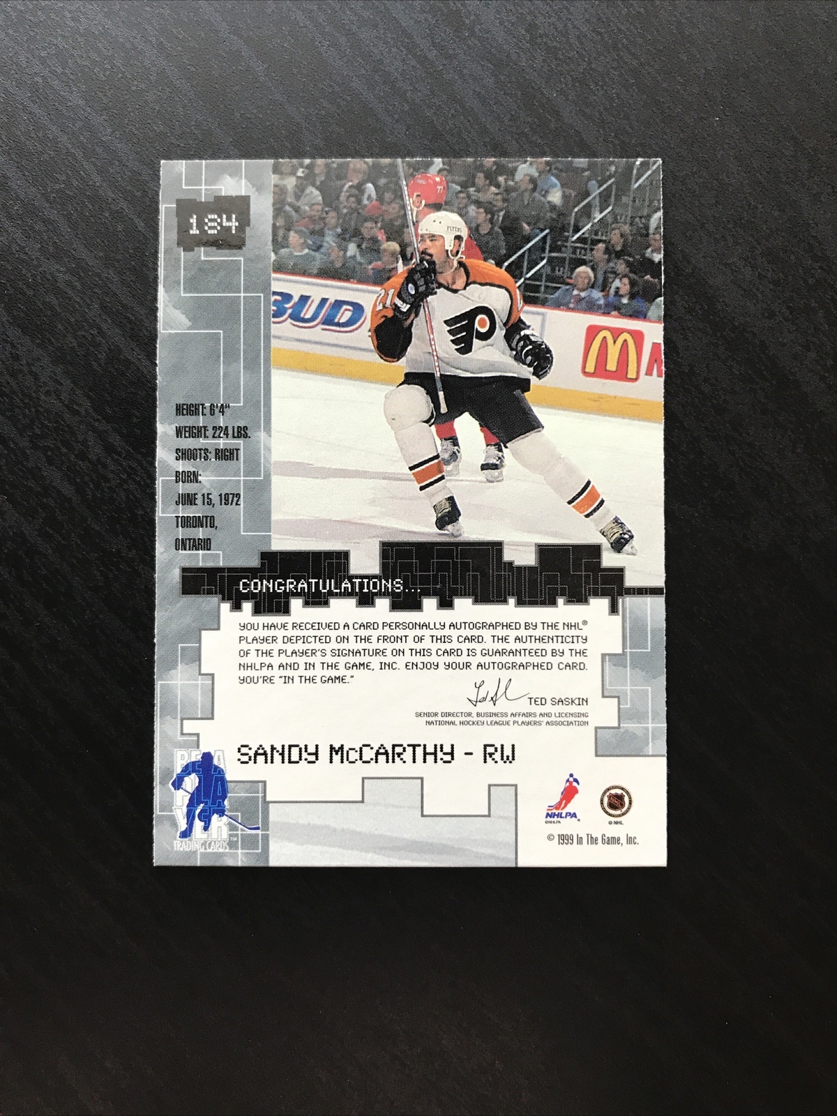 1999-2000 In The Game Be A Player Gold Auto #184 Sandy McCarthy Flyers | eBay