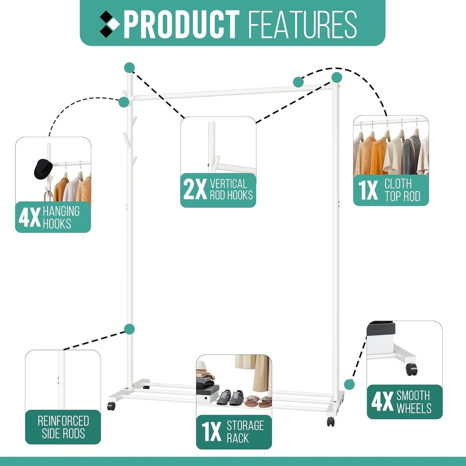 Heavy Duty Clothes Rail Hanging Garment Rack Shoe Storage Shelves Open ...