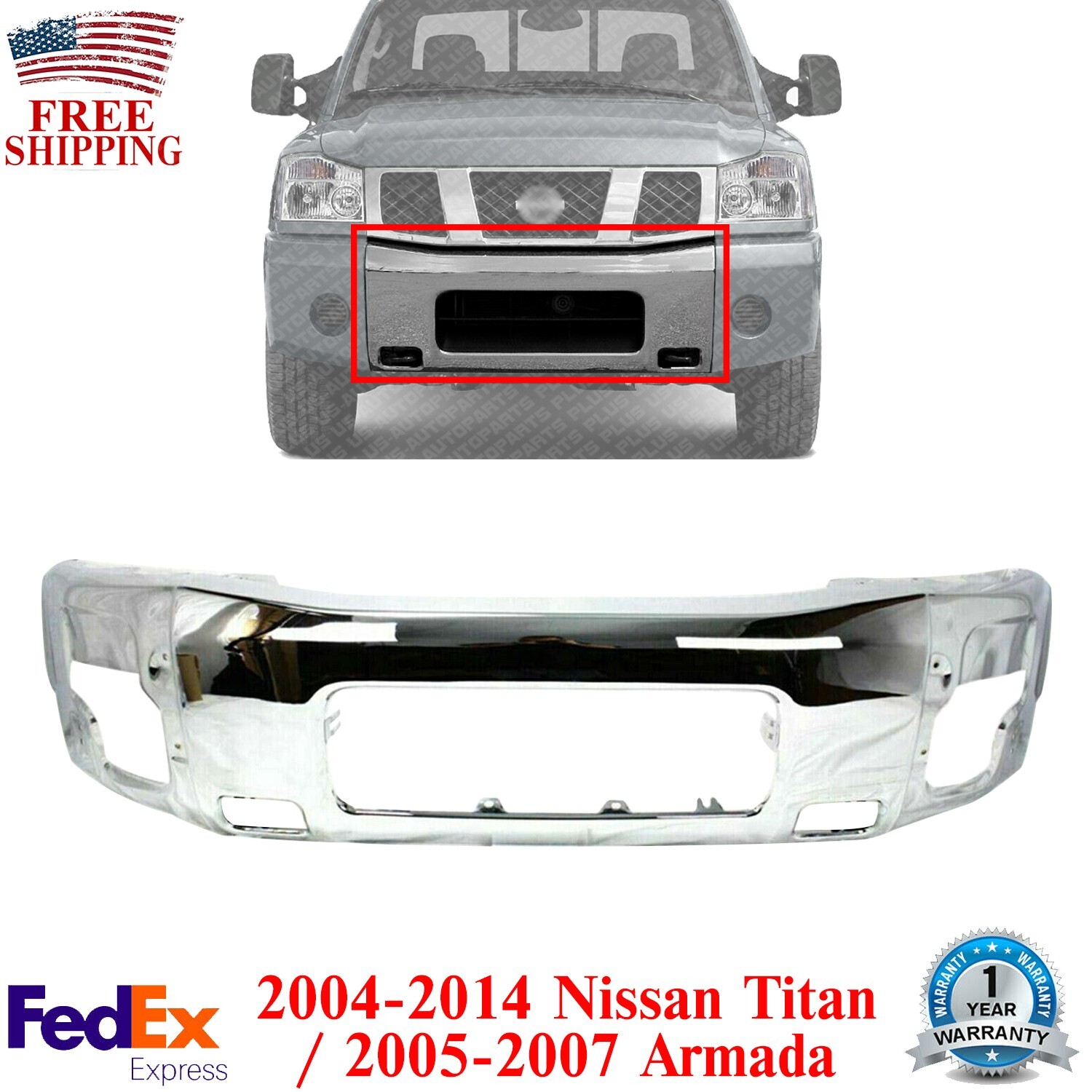 Front Bumper Face Bar Chrome Steel For 2004-2014 Nissan Titan / 2005 ...