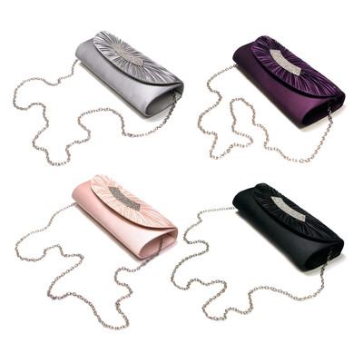 Elegant Pleated Satin Flap Crystal Clutch Evening Bag - Diff Colors ...