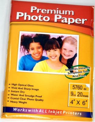 4 x 6" Glossy Premium Photo Paper - 20 Sheets GLOSSY Premium Photo ...
