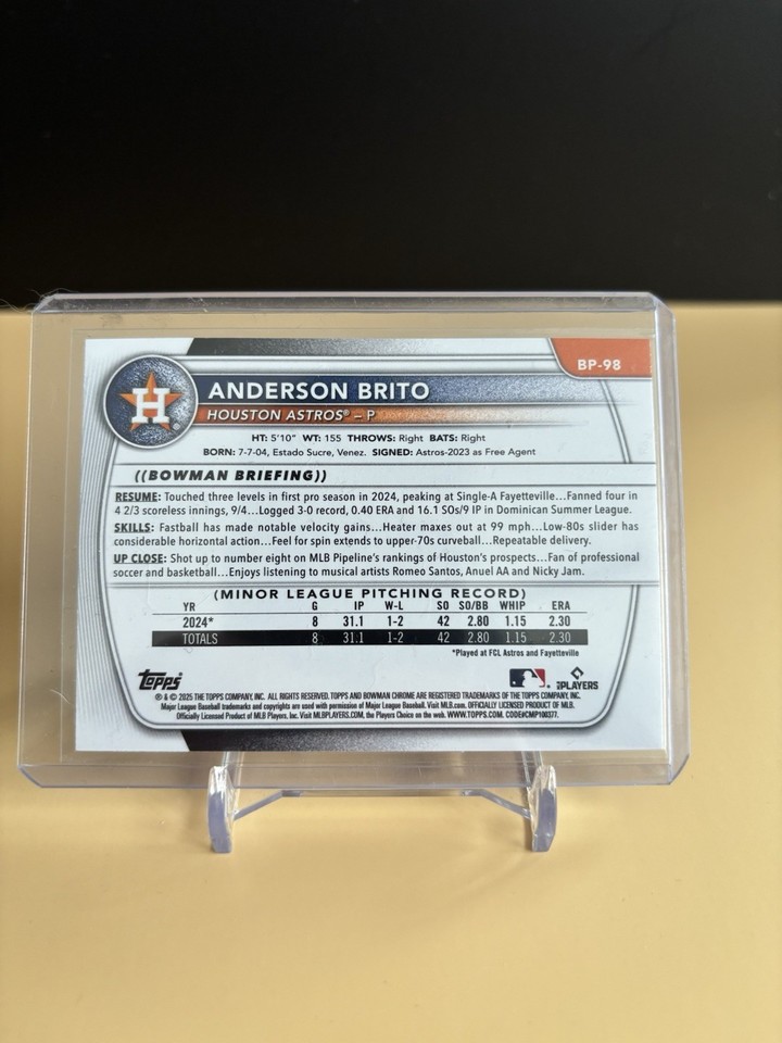 Anderson Brito 2025 Bowman 1st #BP-98 SKY BLUE PAPER /499 - Astros | eBay