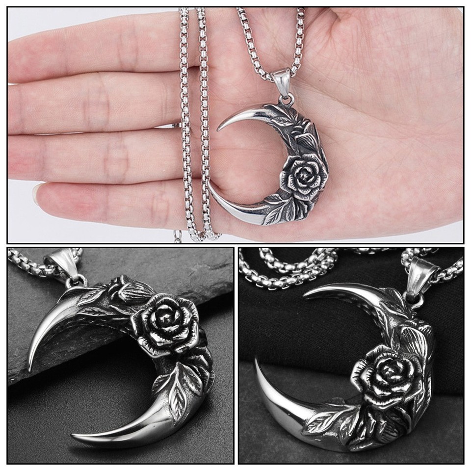 Men Chic Necklace Unique Moon Modeling Pendant Stainless Steel | eBay ...
