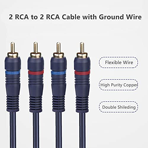 RCA Cable with Ground Wire, 10ft Turntable Cable Gold Plated 2RCA Male ...