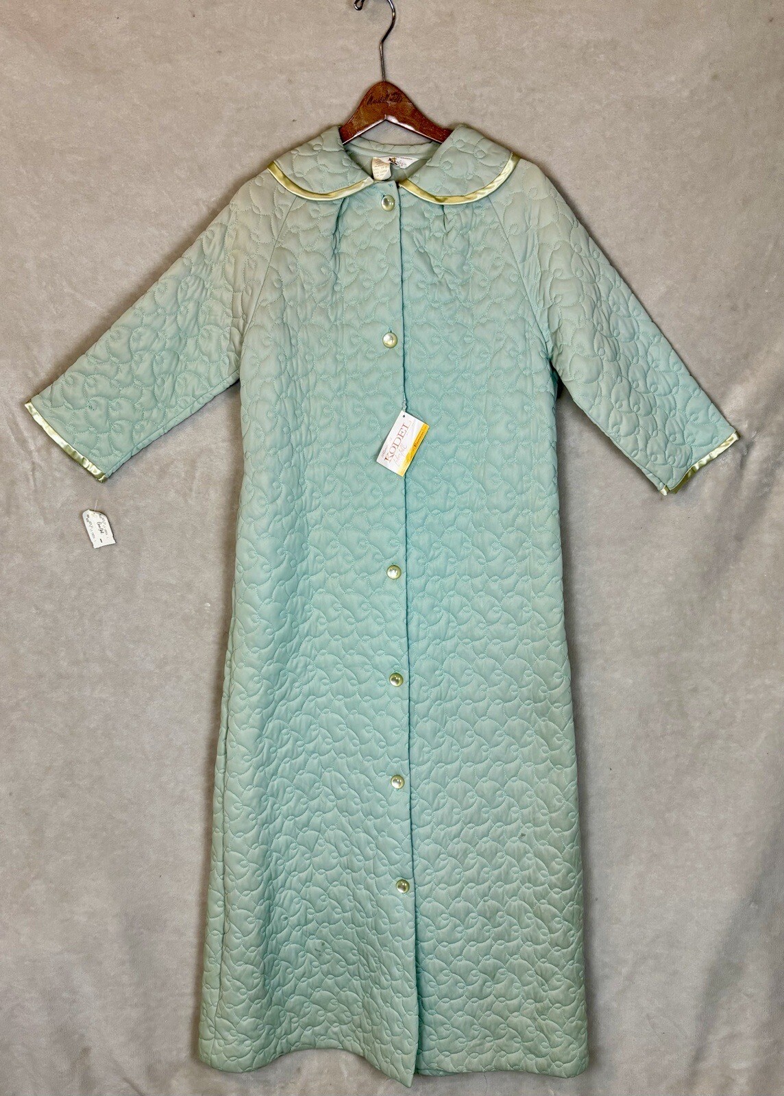 Vintage 1960s House Coat Robe Quilted Green Teal Pete… - Gem