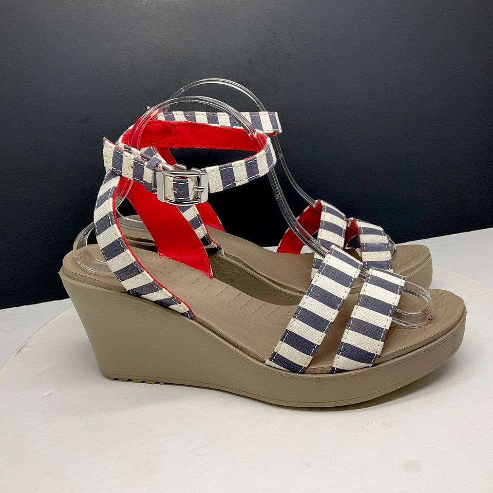 Crocs Sandals Women’s 10 Leigh Graphic Wedge Ankle Strap Buckle Pump ...