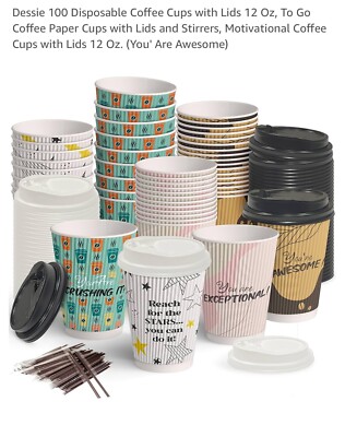 100 Disposable Coffee Cups With Life, To Go Paper Cups W/ Inspirational ...