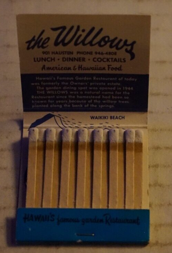 Vintage 1970s Matchbook The Willows Honolulu Hawaii Unstruck | eBay