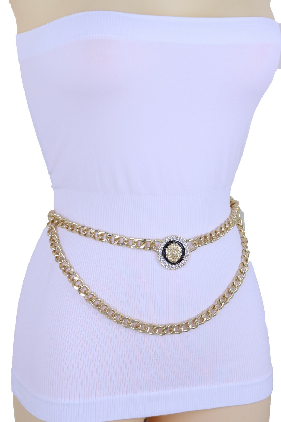 Women Sexy Fashion Belt Gold Metal Chain Lion Charm Buckle Plus Size ...