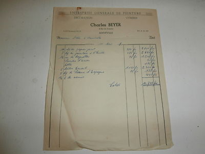 Facture Charles BEYER AMNEVILLE Peinture Vitrerie décoration 1958 | eBay