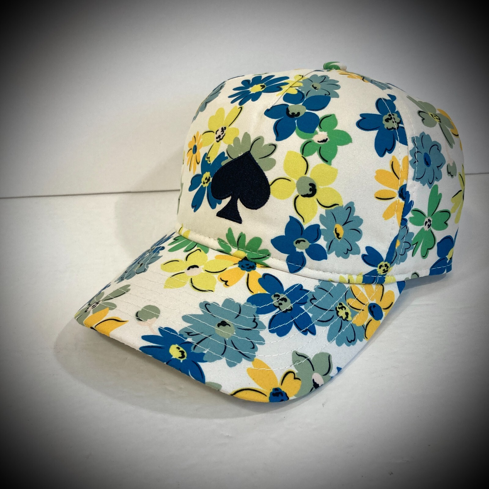 KATE SPADE HAT off-white ivory floral yellow blue green spring dad cap ...