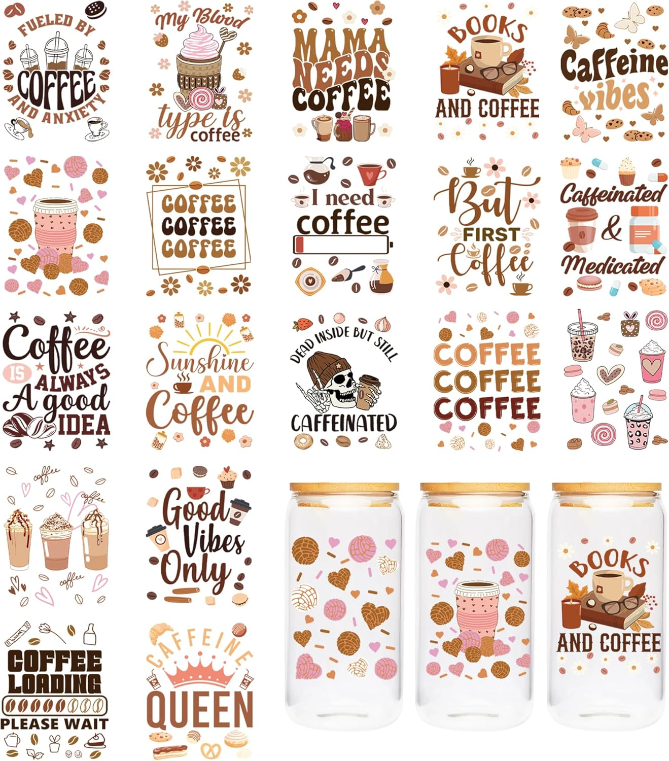 UV DTF Cup Wrap - 20Pcs Coffee UV DTF Cup Sticker for Mug, Water Bottle ...