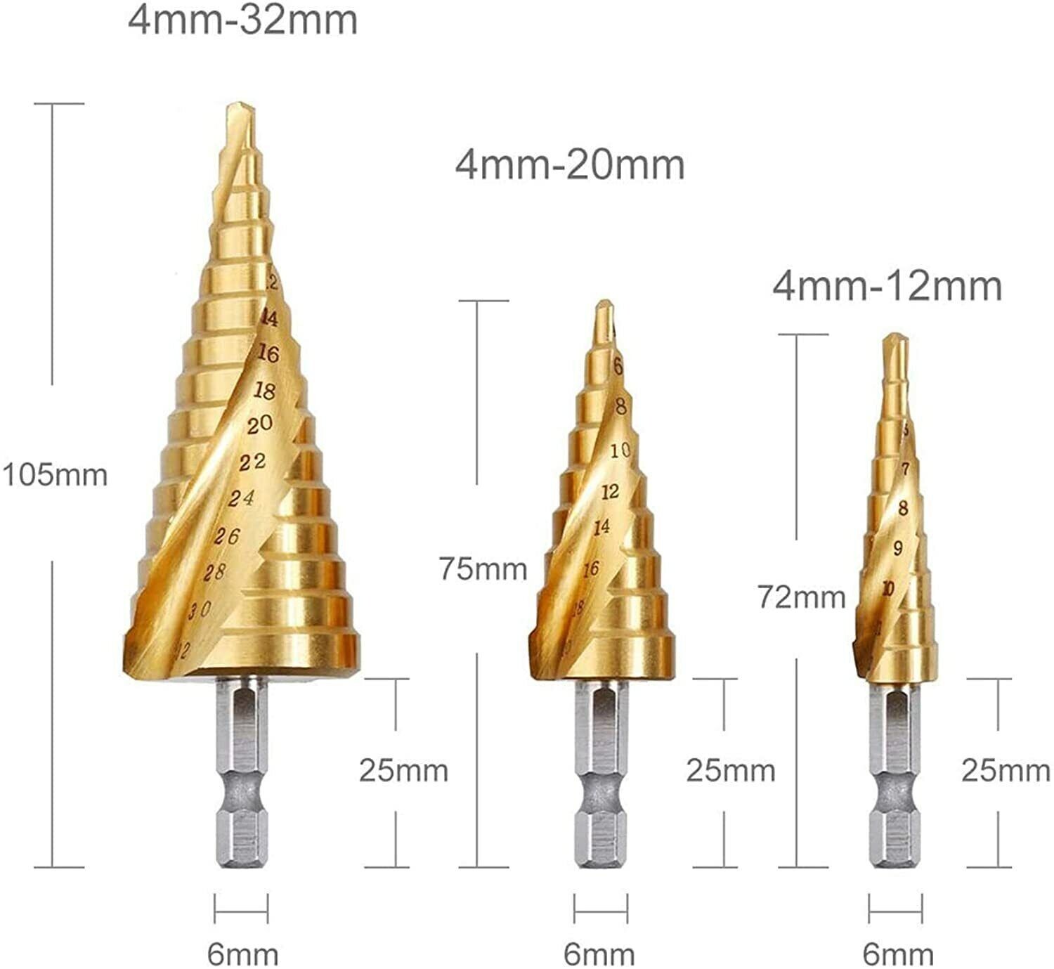 Set 3 punte punta fresa conica a gradini allargafori a scalini 4-12 4 ...