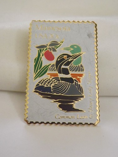 Minnesota Common Loon & Showy Lady Slipper USA 20 Cent Stamp Lapel Hat ...