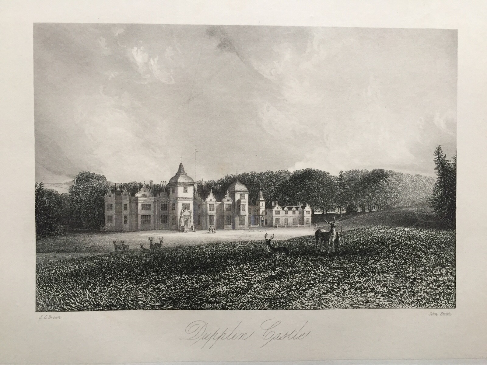 1843 Antique Print; Dupplin Castle, Perthshire after John Crawford ...