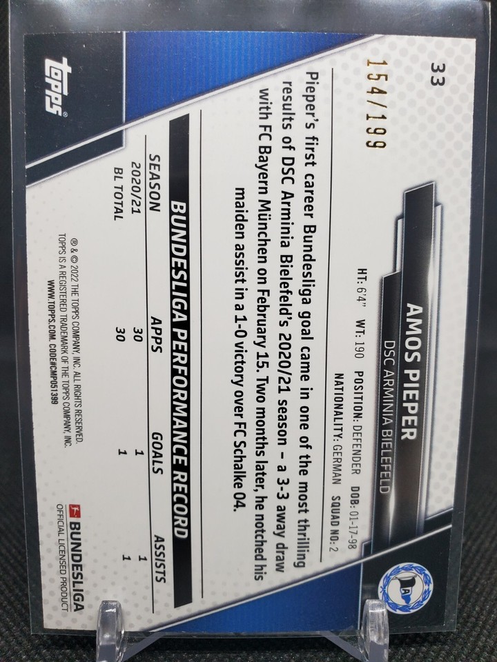 2021-22 TOPPS BUNDESLIGA AQUA Foilboard Foil PARALLEL #/199 AMOS PIEPER NO. 33 | eBay