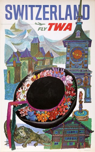 David Klein, Switzerland - Fly TWA, Travel Poster | eBay UK