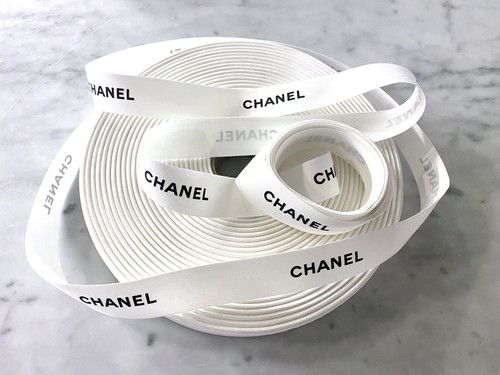 💯% Authentic White CHANEL Grosgrain Ribbon with Black logo 3 Yards w ...