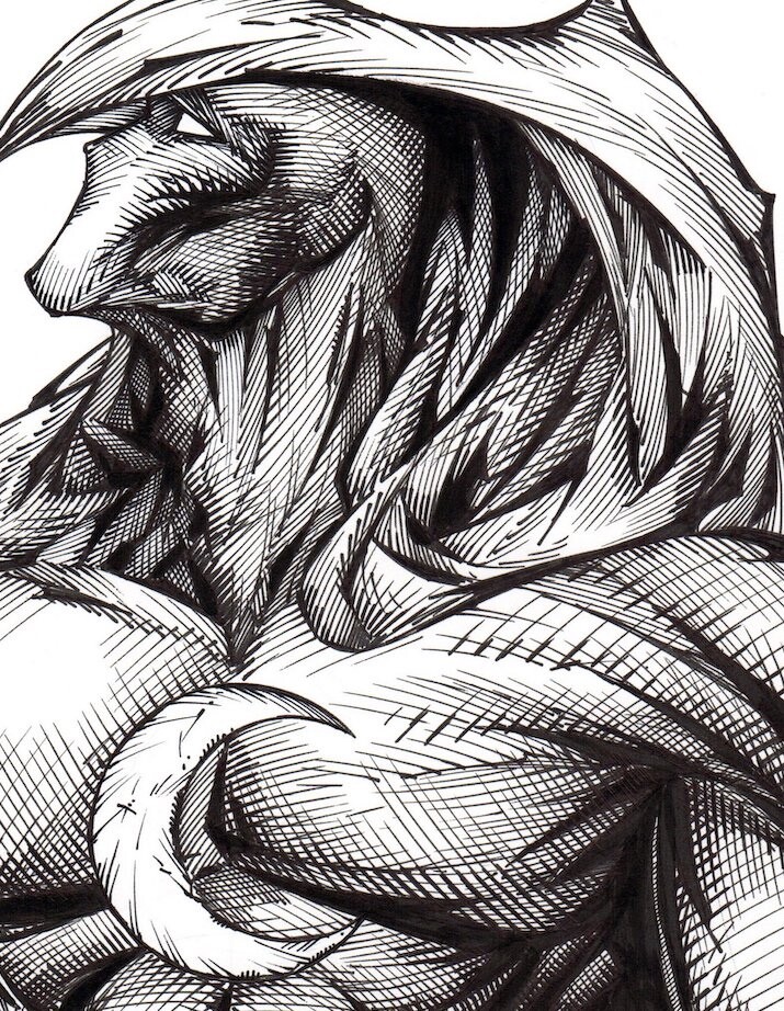 Moon Knight, Marc Spector. Original, B/W, sketch, drawing by Calvin ...