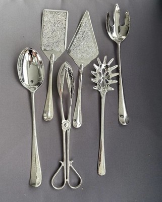 Silver-plated Kitchen Utensil Set - Serving Spoon, Tongs, Server | eBay
