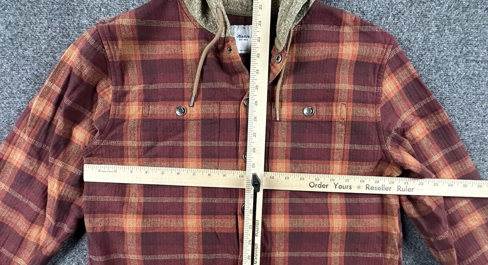 KATIN Jacket Mens M Red Orange Plaid Canvas Button Up Flannel Shacket L ...